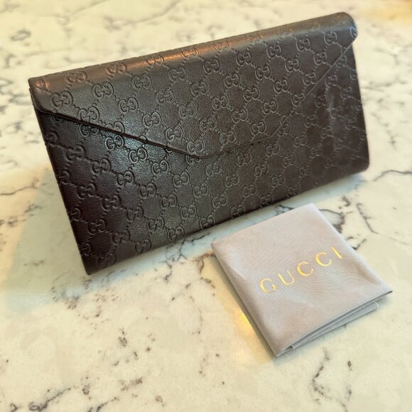 Gucci | Accessories | Authentic Gucci Brown Leather Foldable Sunglasses ...